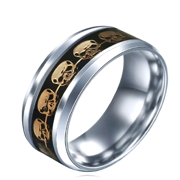 Accessories | New Gold Skulls Inlaid In Black Stainless Steel Ring ...